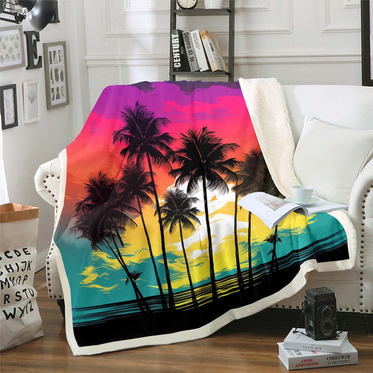 YST Tropical Sunset Palm Tree Fleece Blanket for Kids And Adults, Queen ...