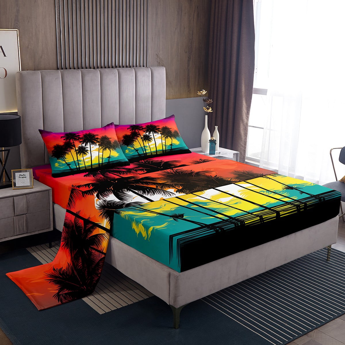 YST Tropical Sunset Palm Tree Sheet Set for Kids and Adults, Full Size ...