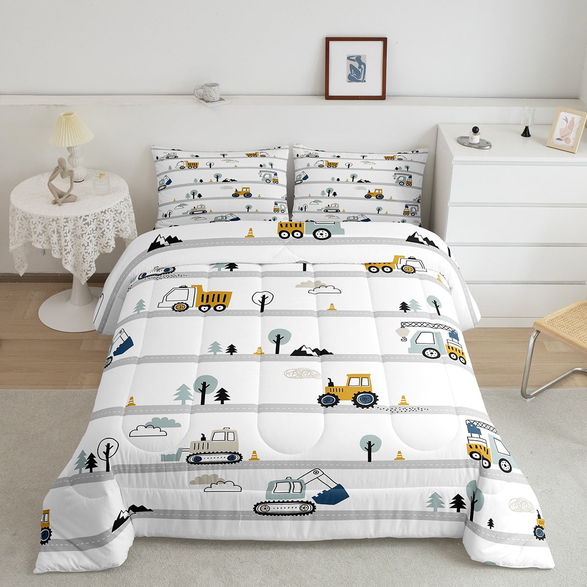 Truck Bedding Set Construction Comforter Set Full Bedroom Decor,Crane ...