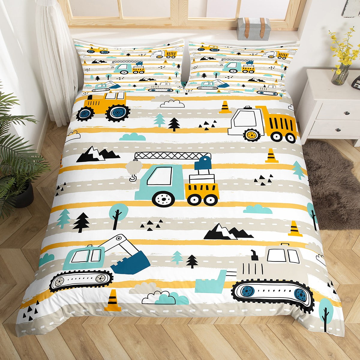 Erosebridal Truck Duvet Cover Queen Construction Vehicle Bedding Set ...