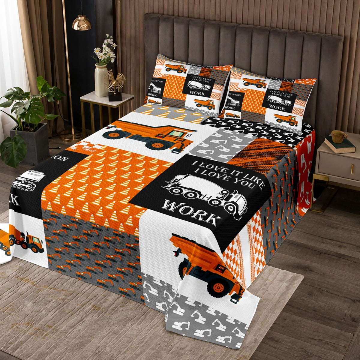 YST Truck Quilt Set Twin Size,Excavator Tractor Construction Bedspread Set for Boys Girls Kids ...