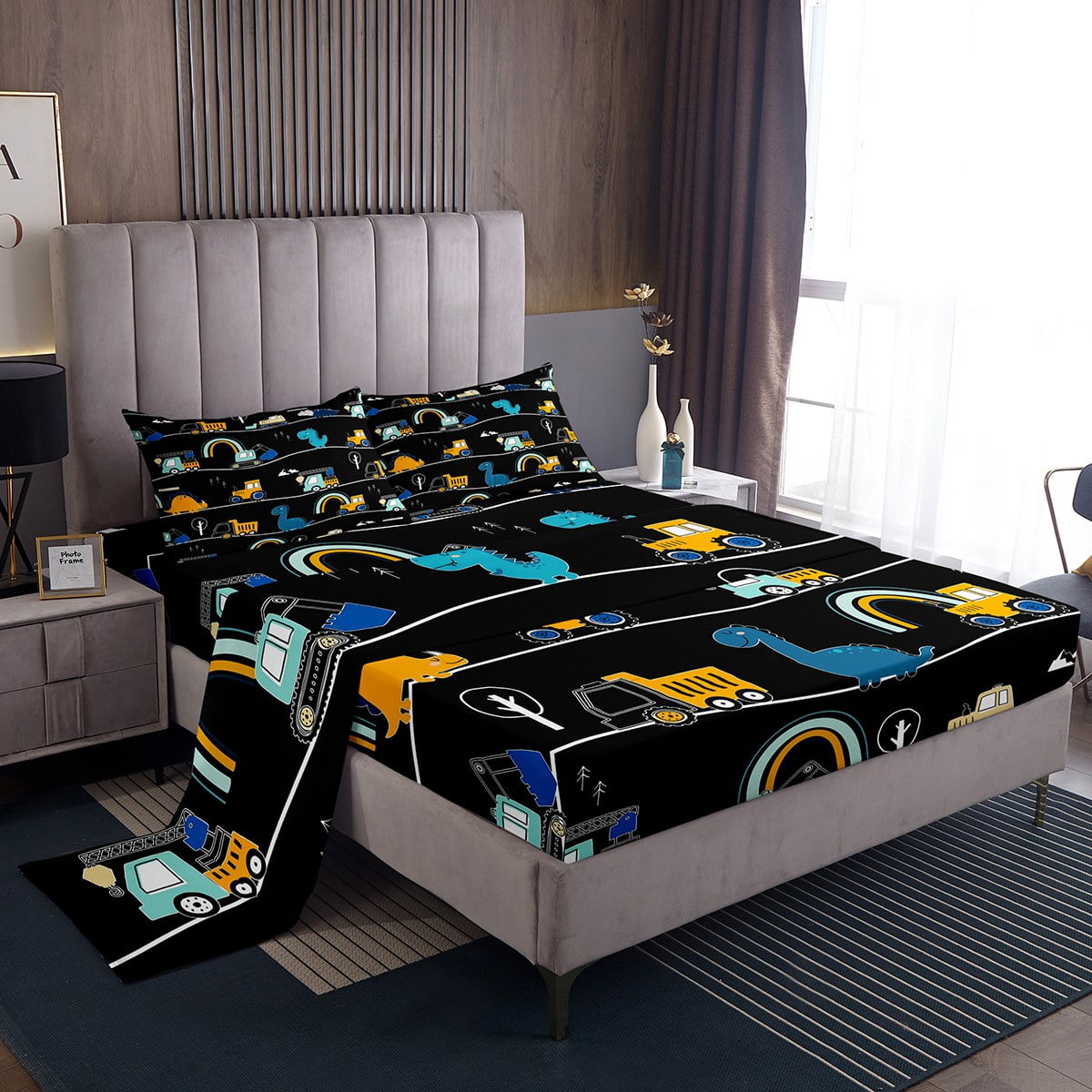 Truck Sheet Set King Cute Dinosaur Rainbow Bed Sheets ,Construction ...