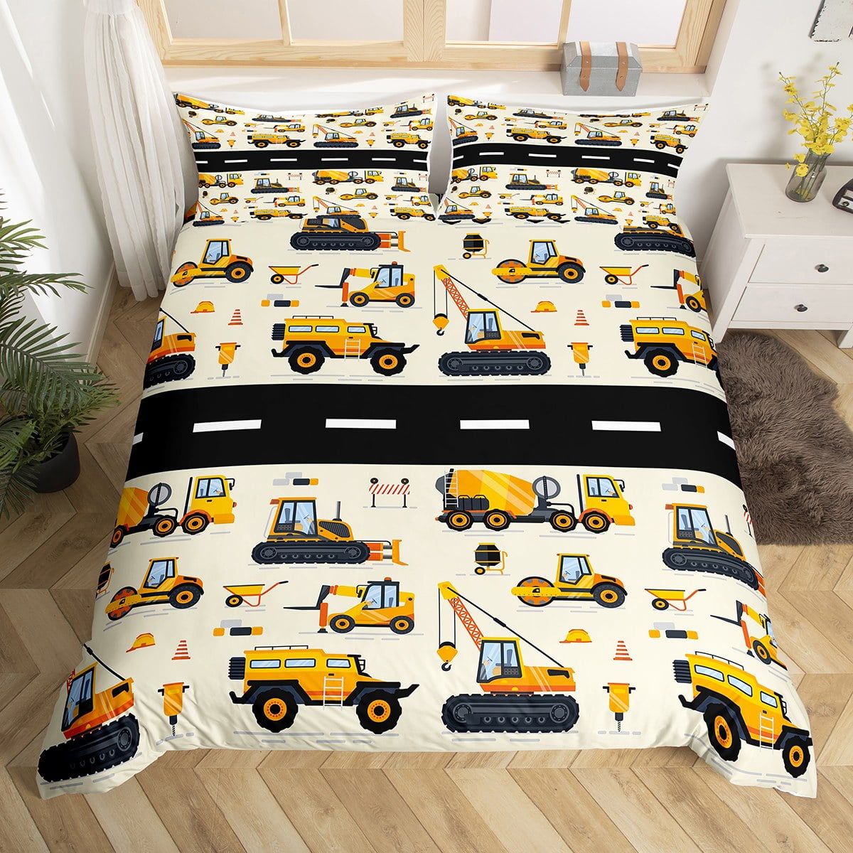 YST Trucks Duvet Cover Full, Construction Vehicle Bedding Set For Kids ...