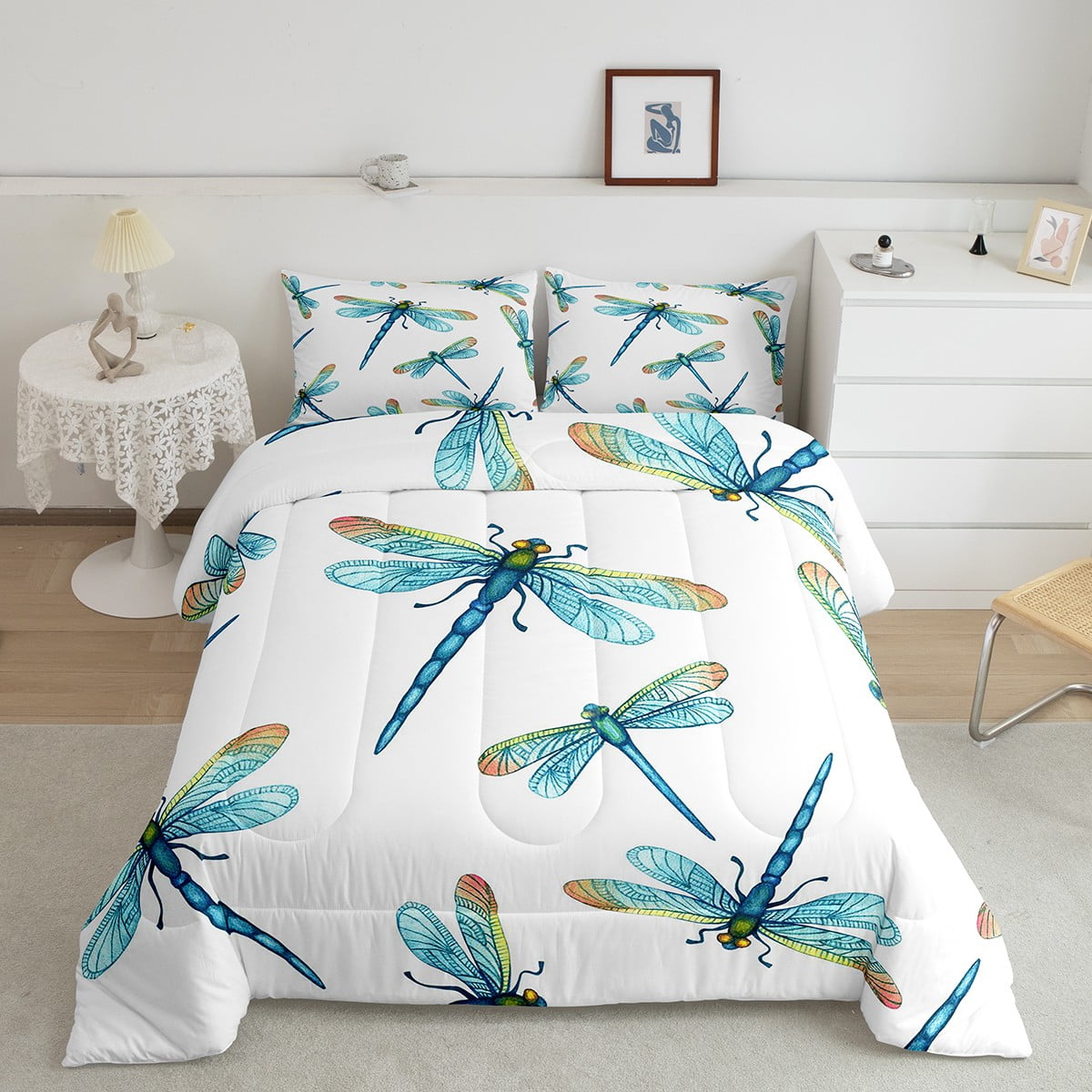 YST Turqoise Dragonfly Comforter Set Queen Teal Blue Animal Bedding Set ...