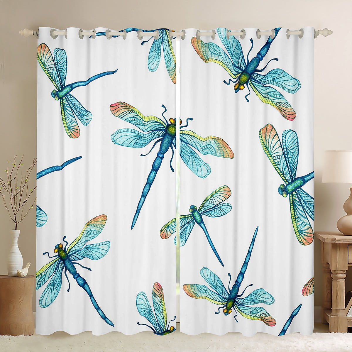 YST Turqoise Dragonfly Curtains Teal Blue Animal Curtains & Drapes ...