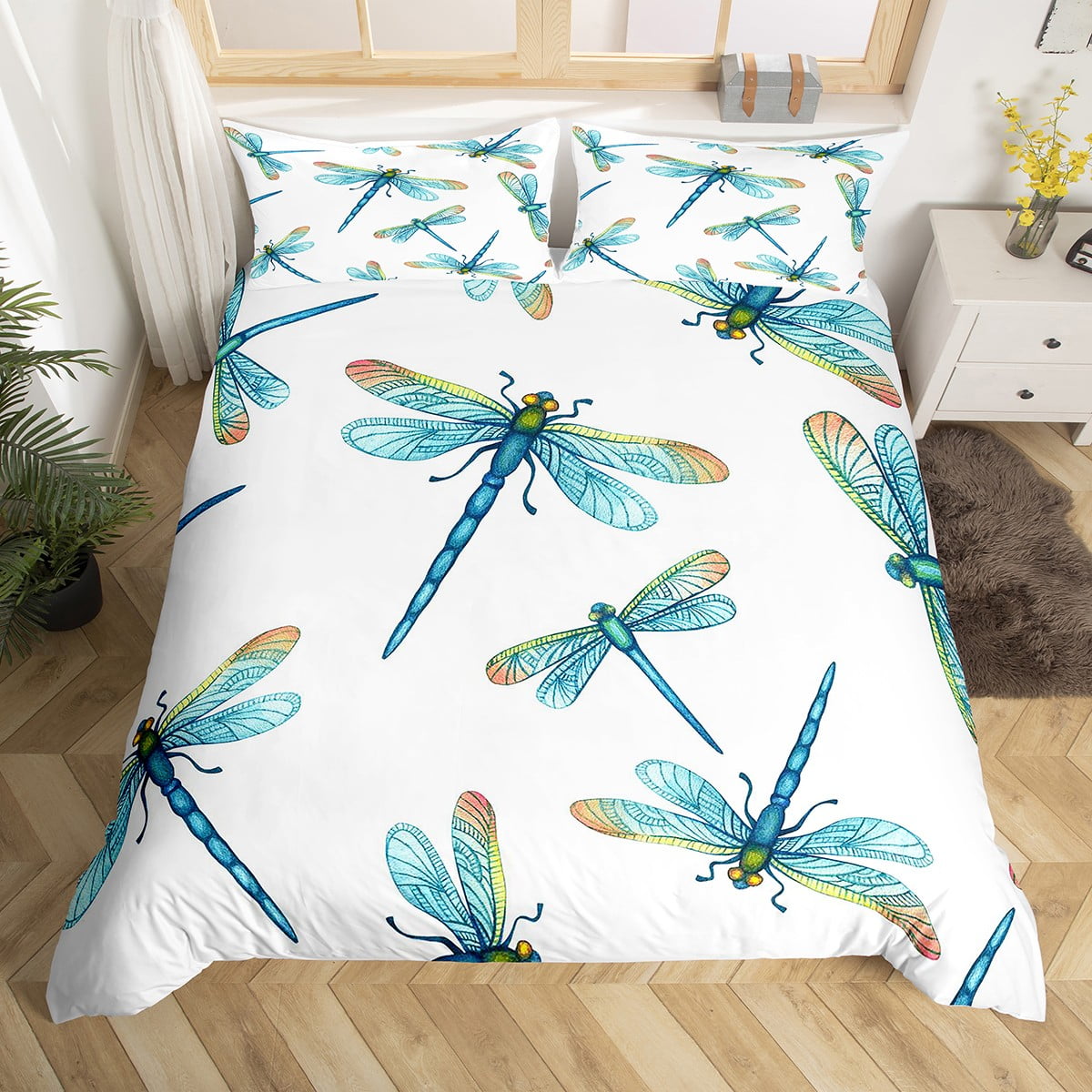 YST Turqoise Dragonfly Duvet Cover Twin Teal Blue Animal Bedding Set ...