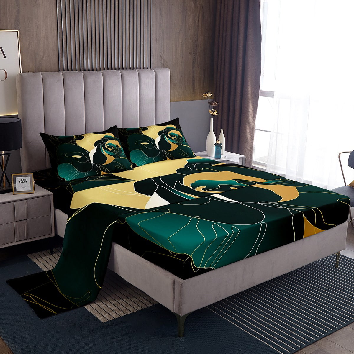 YST Turqoise Golden Black Full Sheets Retro Old Fashion Bed Set ...