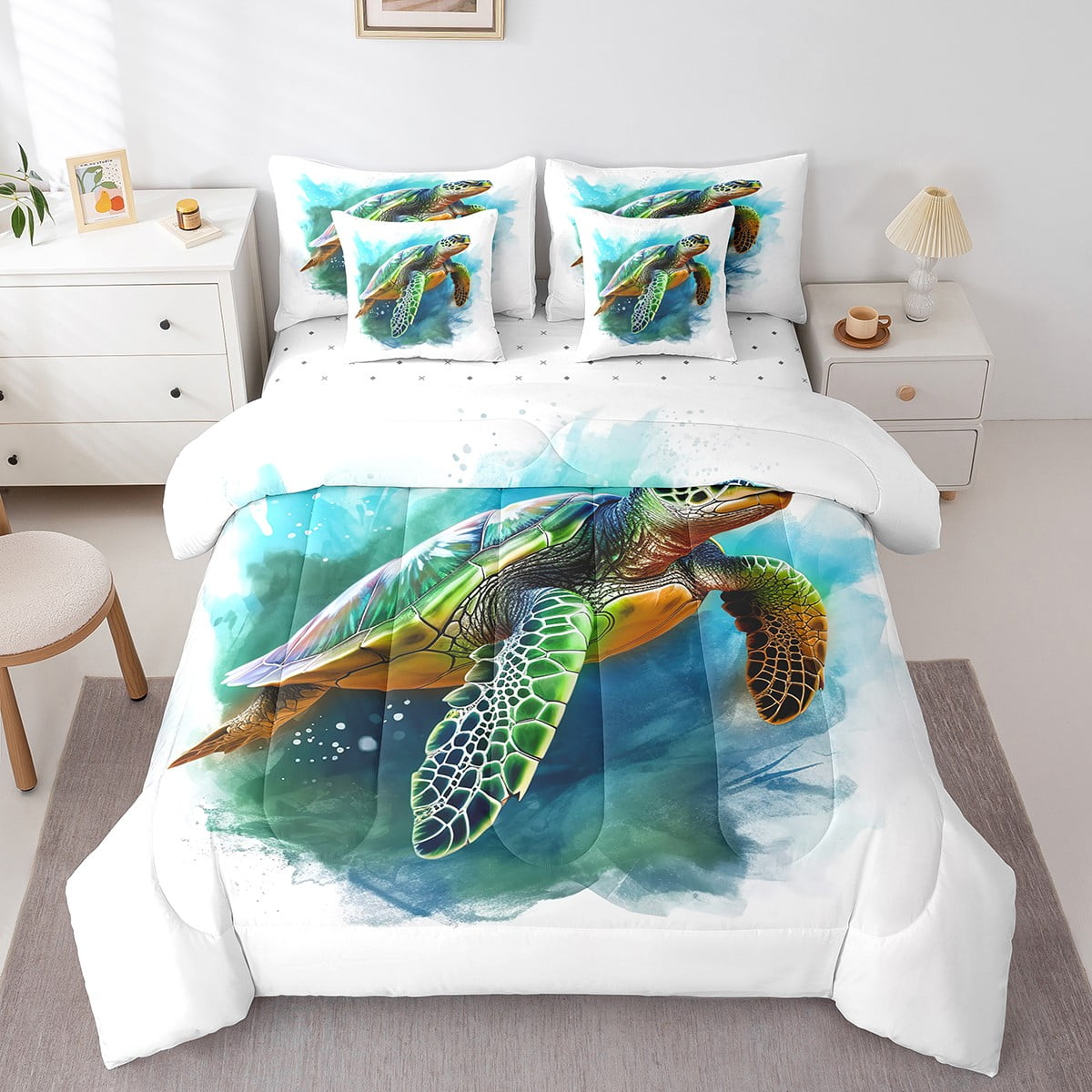 Turqoise Sea Turtle Bedding Comforter Sets 7-Piece Ocean Reptile Bed in ...