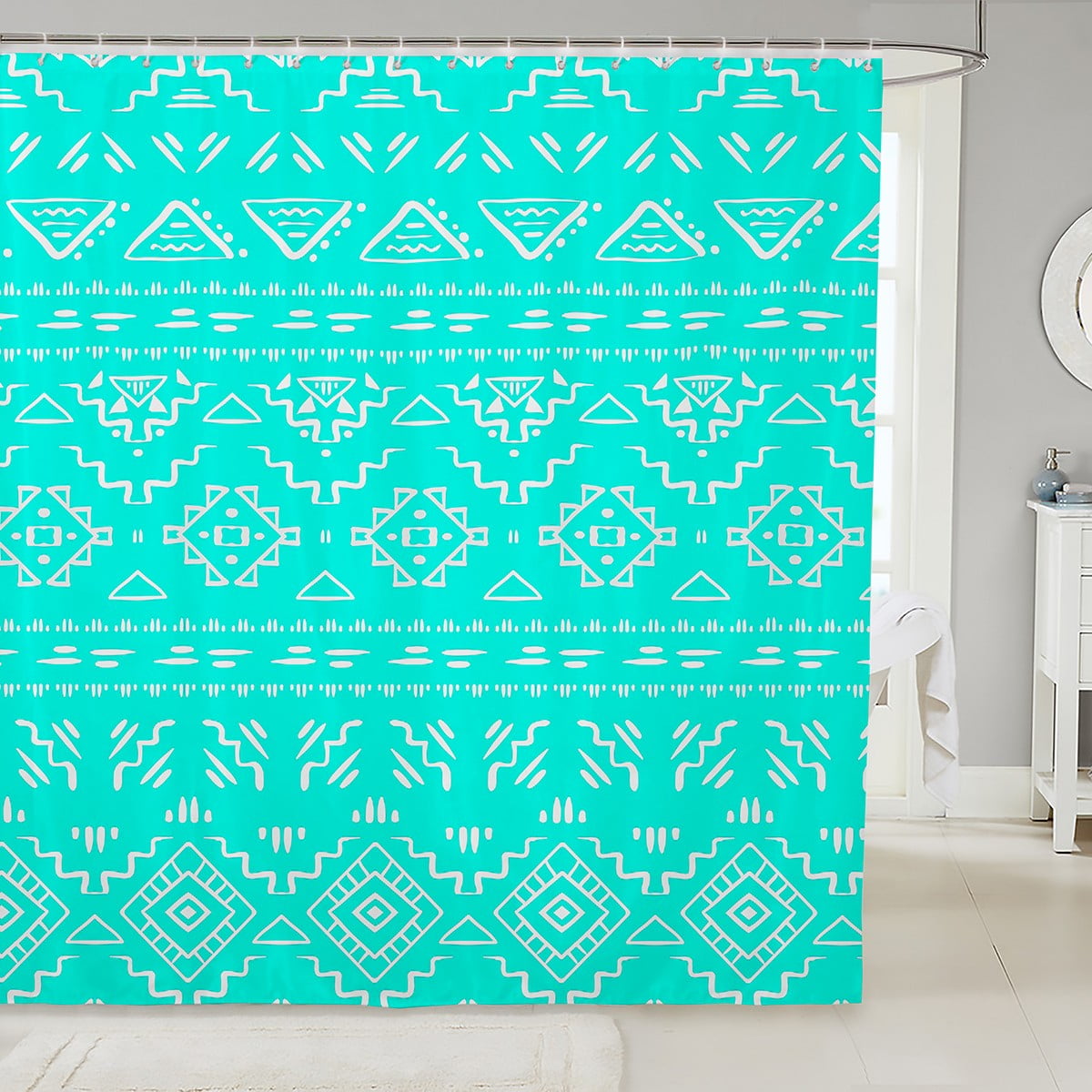 Turquoise Aztec Bathroom Curtain Western Boho Shower Curtain For ...