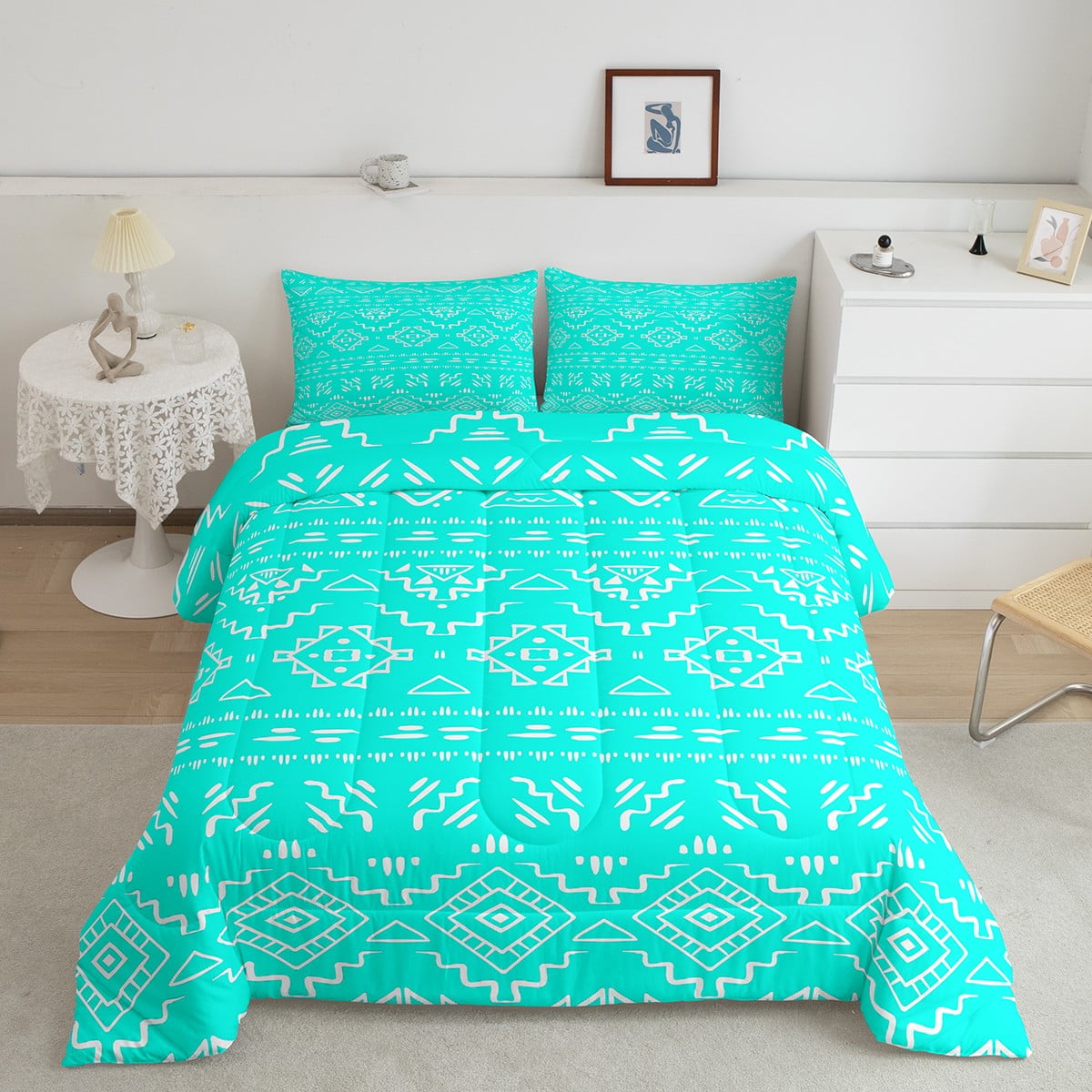 Turquoise Aztec Comforter Set Western Boho Bedding Set Teal Bohemian ...