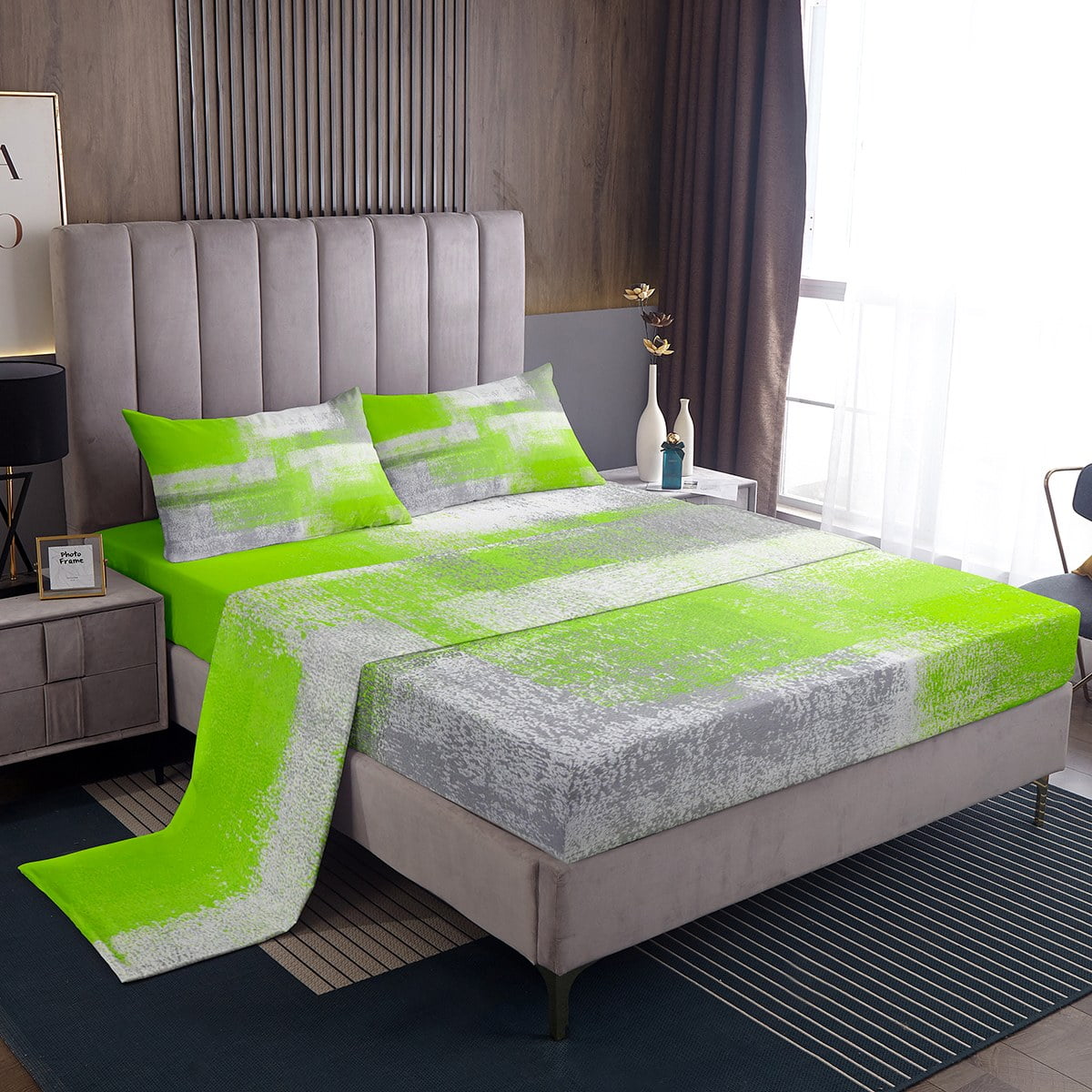 Erosebridal Turquoise and Grey Bed Sheets Set King,Contemporary Ombre ...