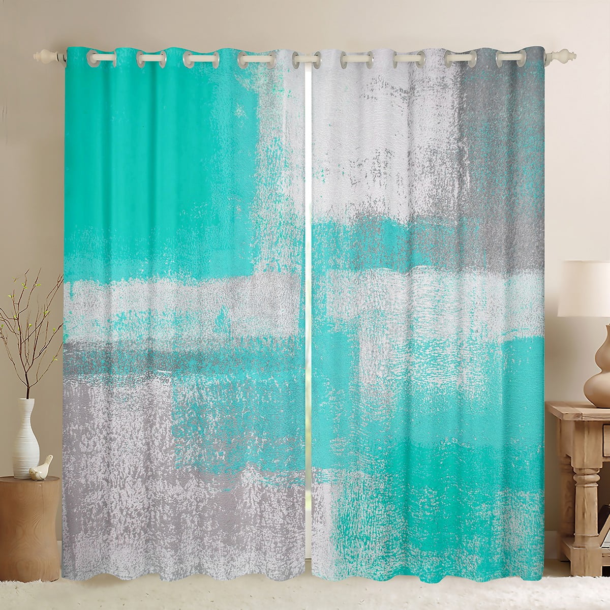 Erosebridal Turquoise and Grey Window Curtains 2 Panels 38Wx54L inch ...