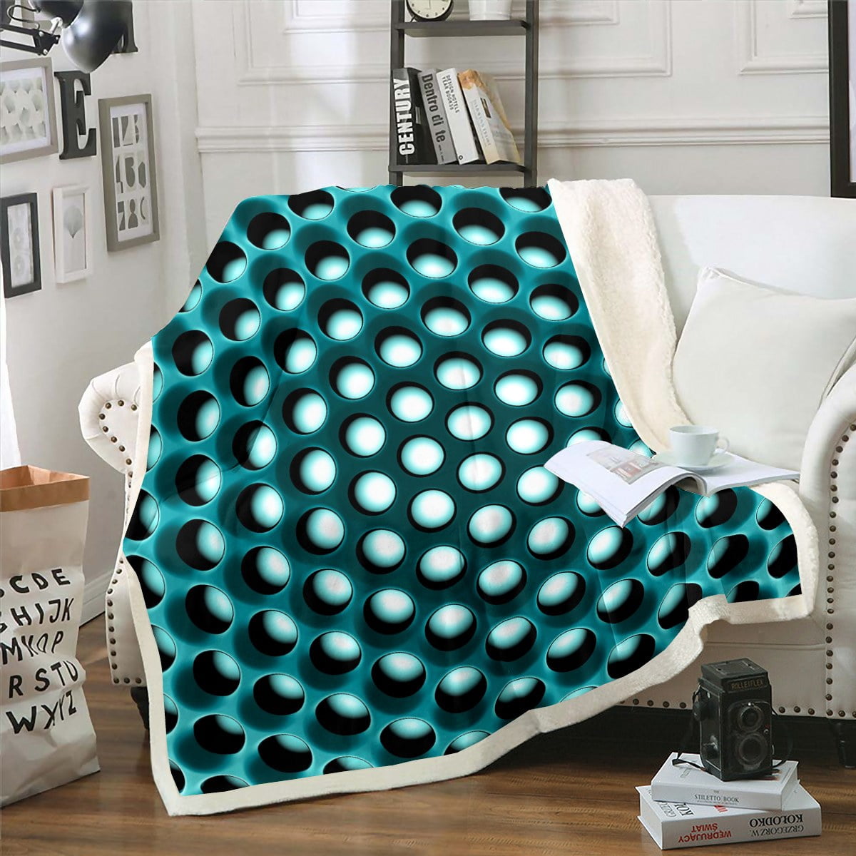 YST Turquoise And White Throw Blanket Twin 60"X80" Teal Stereoscopic ...