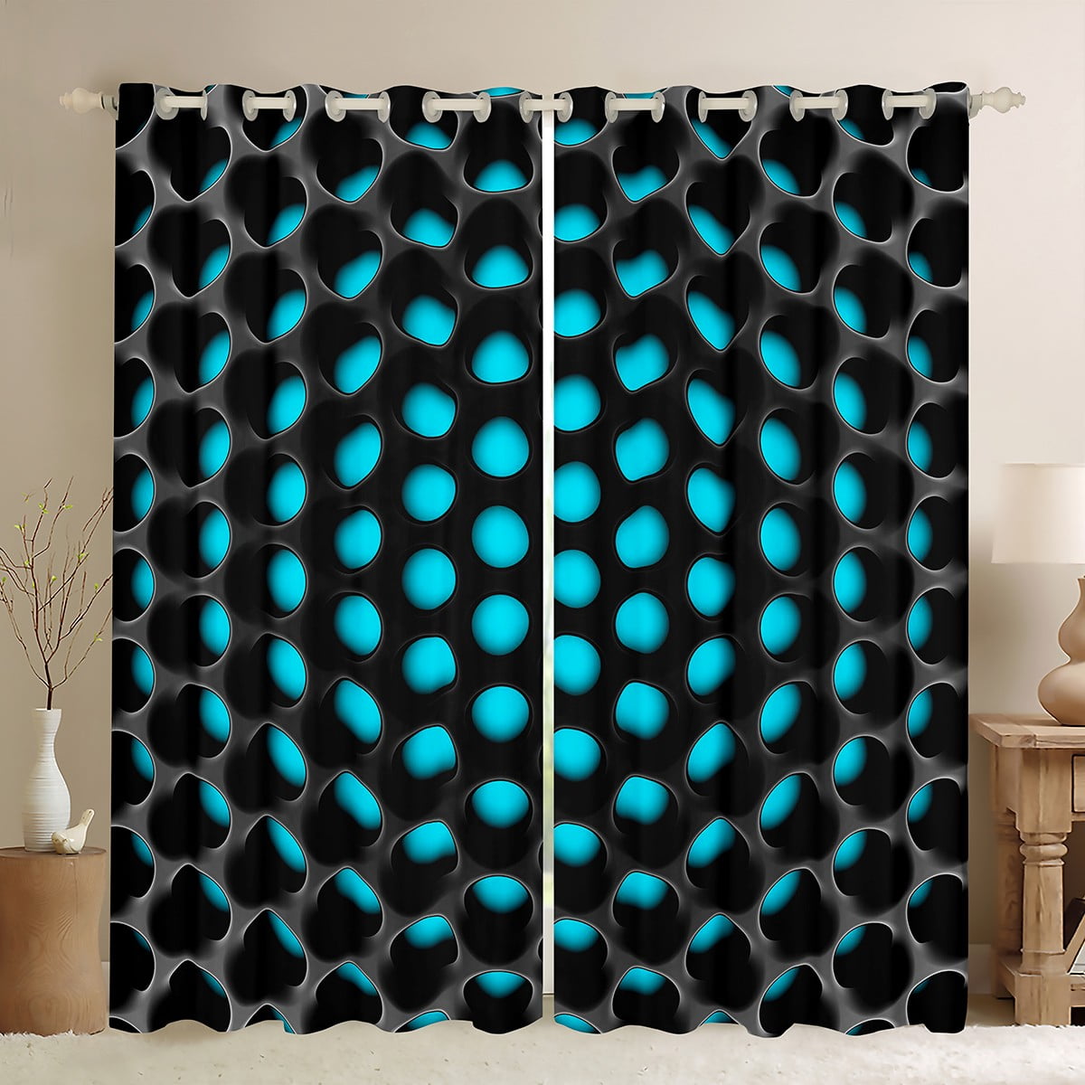 Turquoise Window Curtains 38"Wx45"L Teal Black 30%-50% Blackout ...