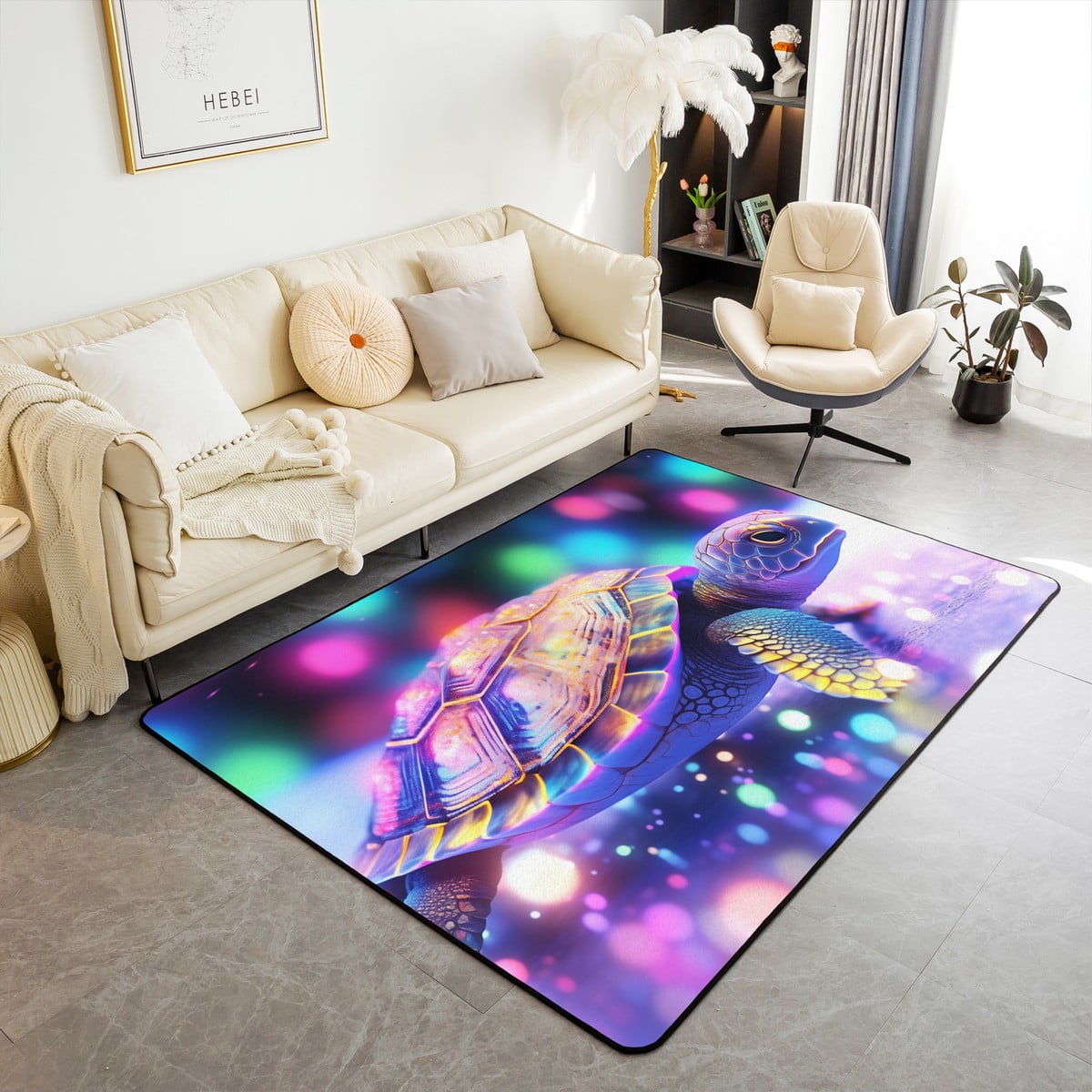 Erosebridal Turtle Area Rug 3X5 Tortoise Carpet Glitter Rainbow Dots ...