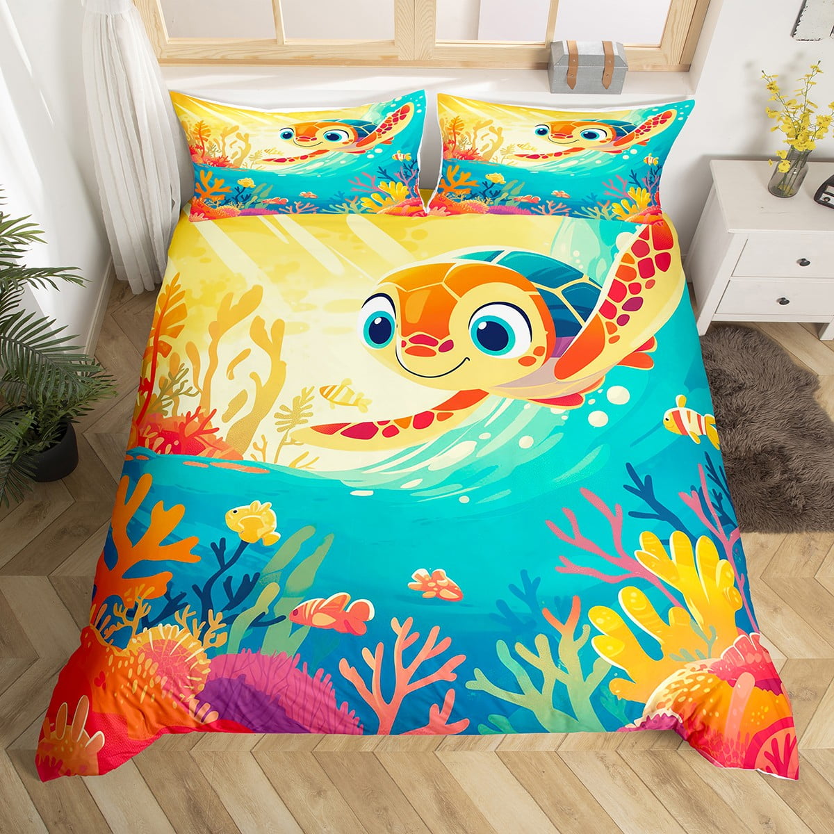 YST Turtle Comforter Cover Watercolor Sea Life Marine Animal Duvet ...