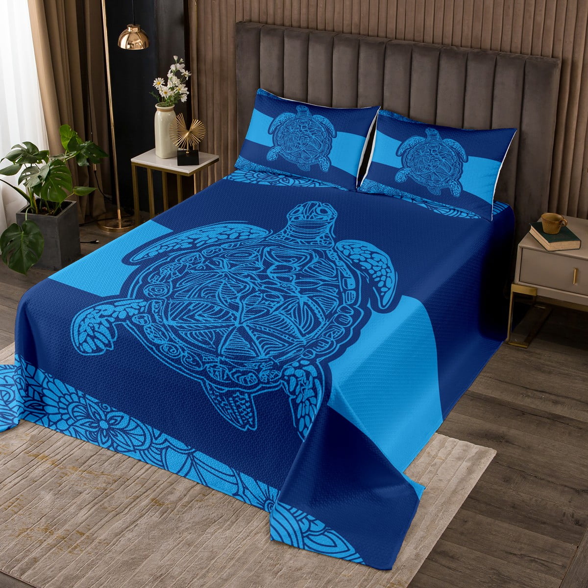 YST Turtle Coverlet Set Sandfree Beach Bedspread Set King, Blue Marine ...