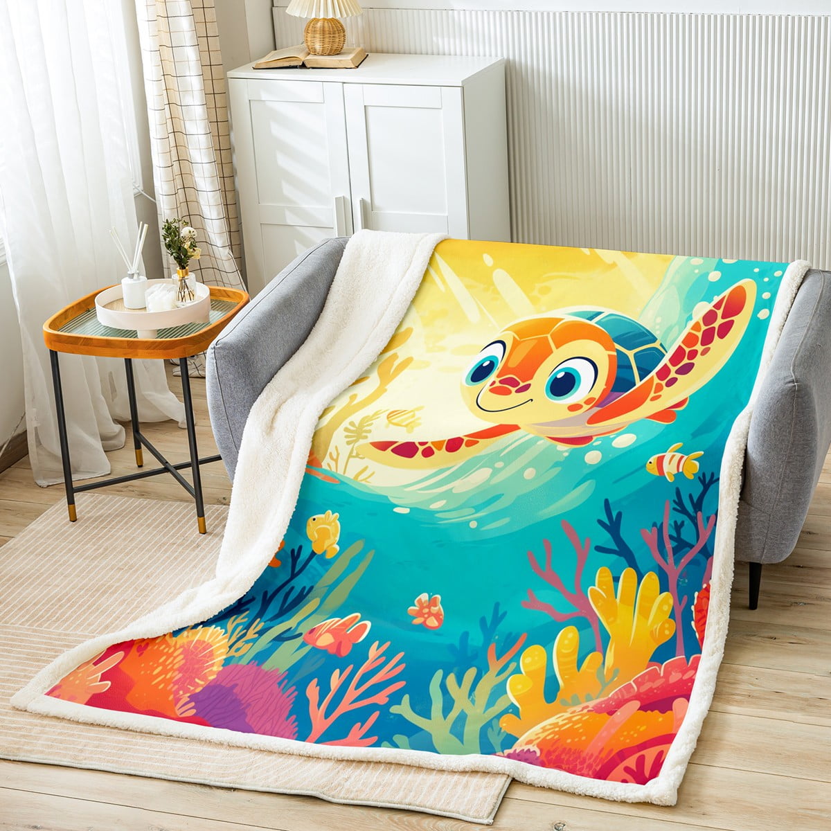 YST Turtle Fleece Blanket Watercolor Sea Life Marine Animal Throw ...