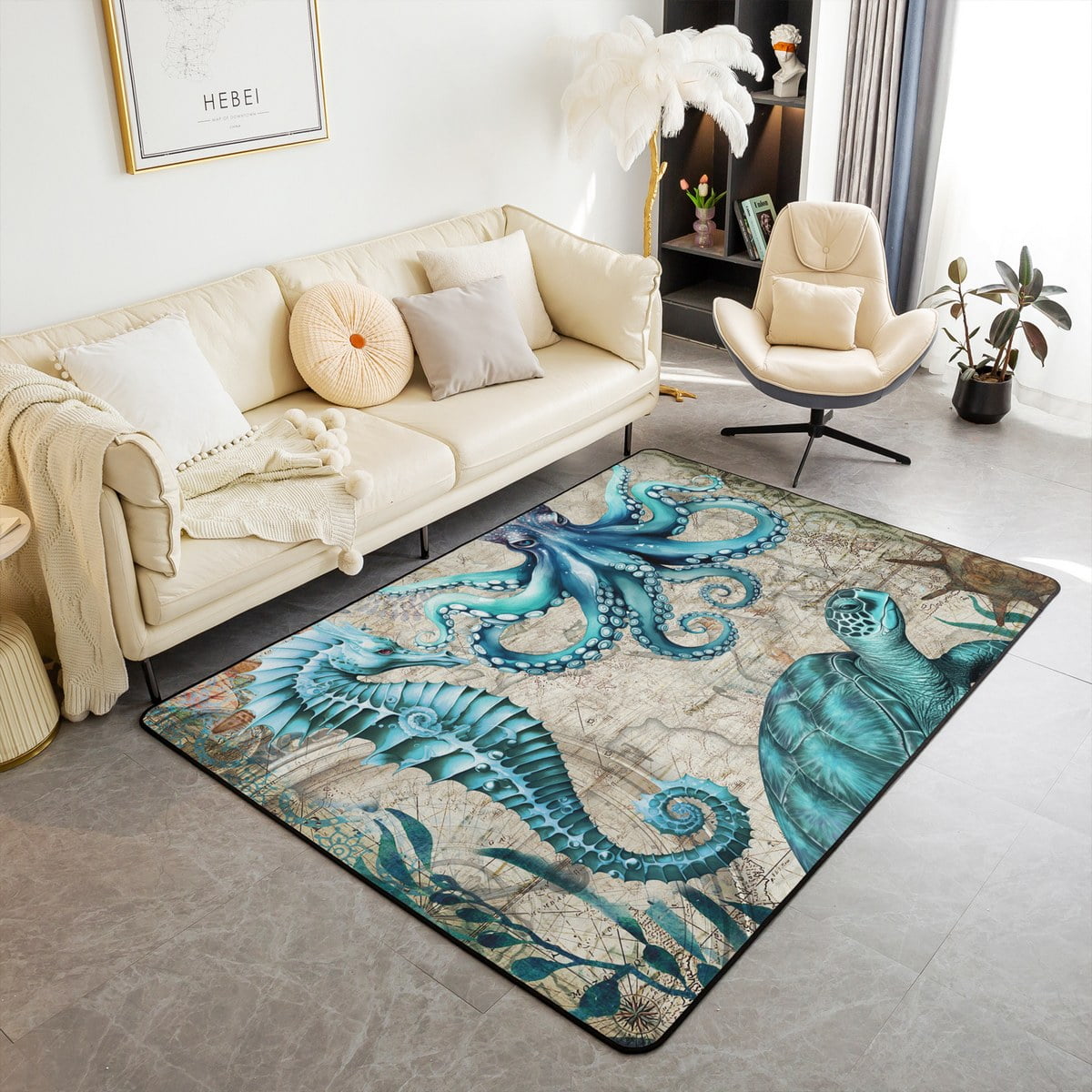 YST Turtle Rug 3x5,Aqua Turquoise Ocean Beach Themed Area Rug,Seahorse ...