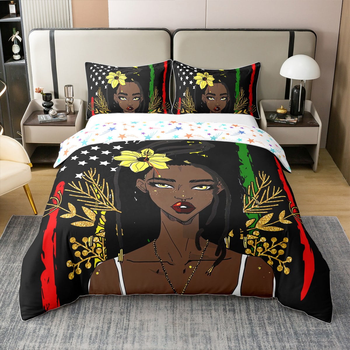 Erosebridal Twin 100% Cotton Duvet Cover,Retro Black Women Bedding Set ...