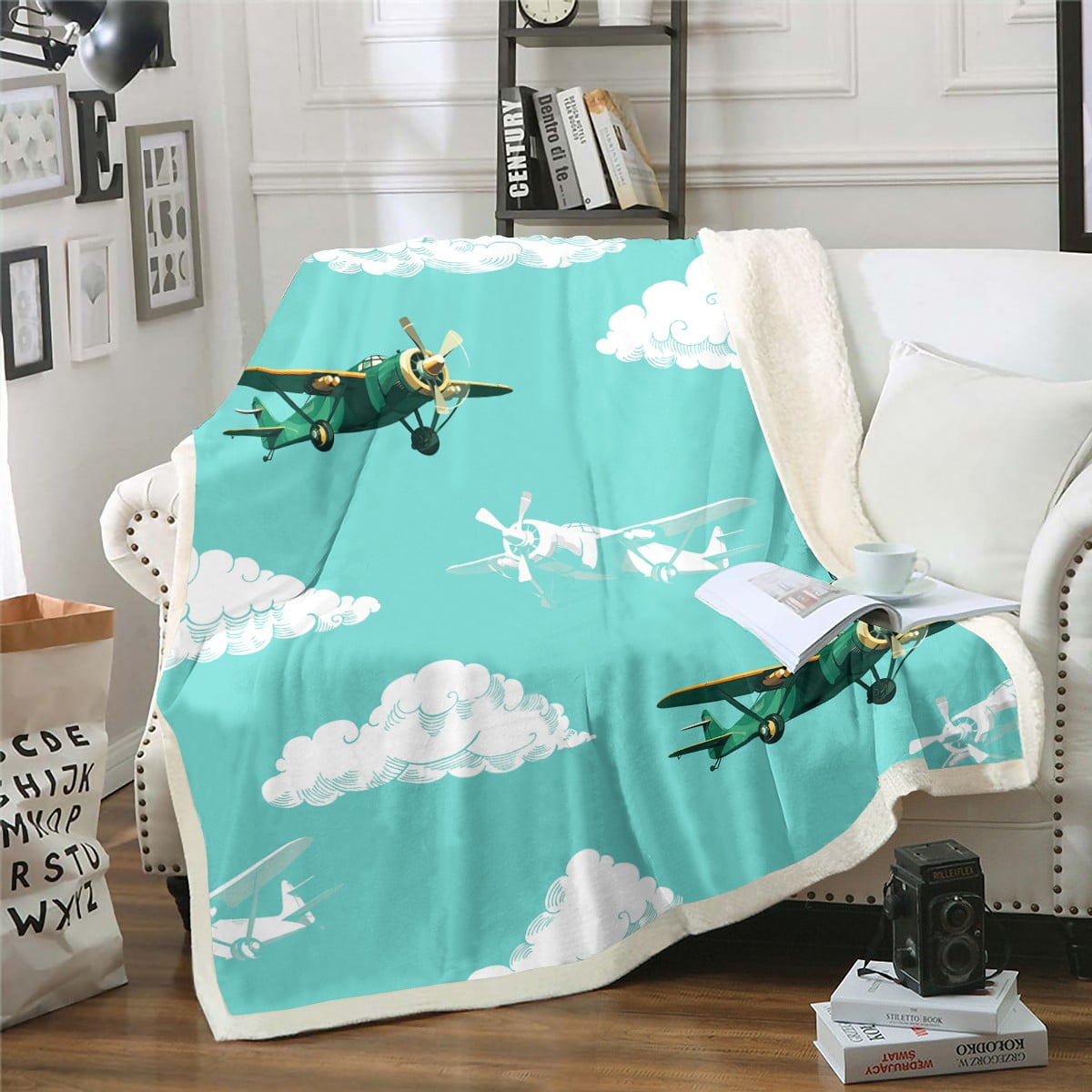 Twin 60x80 Airplane Fleece Blanket ,3D Aircraft Throw Blanket Teens ...