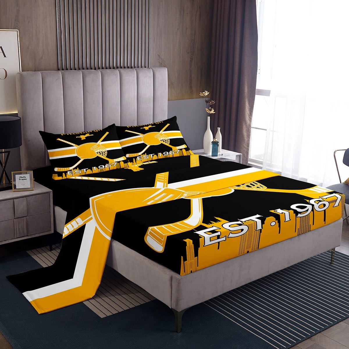 YST Twin Bed Sheets Set for Boys Ice Hockey Kids Sheet Set Ice Hockey ...