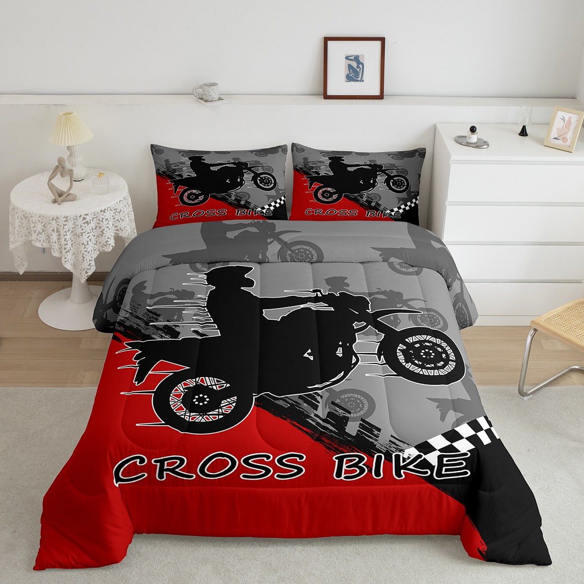 YST Twin Bedding Sets for Boys Dirt Bike Comforter Set Motocross Rider ...