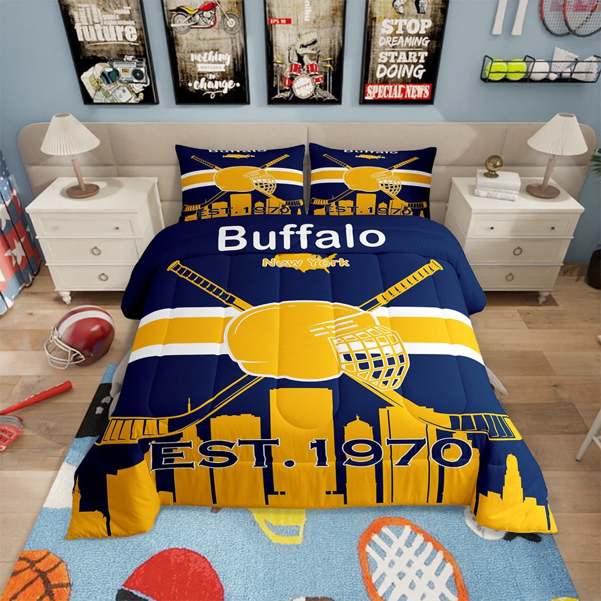 Twin Comforter for Hockey Fan, Ice Hockey Bedding Set Hockey Lovers ...