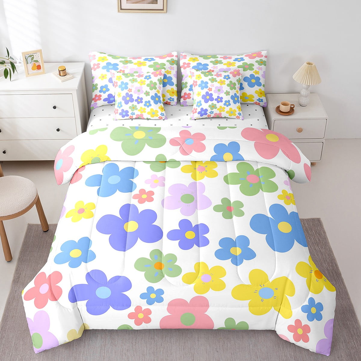 YST Twin Cute Flower Comforter Set for Kids Girls Women Bed in A Bag ...