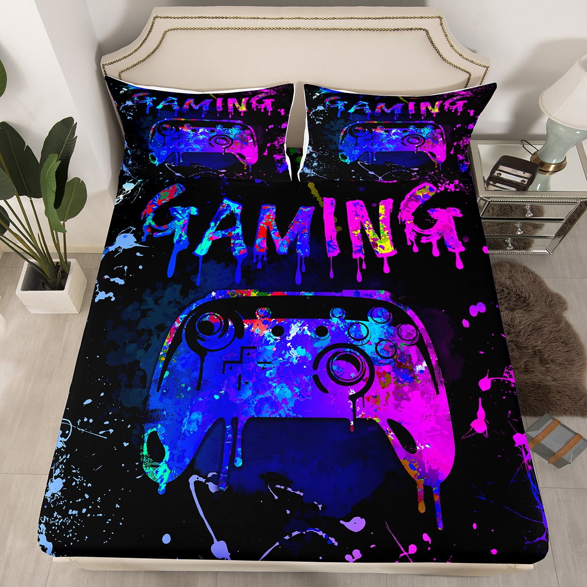 Twin Gamer Bedding Sets Gaming Fitted Sheet Teens Video Gamer Room ...