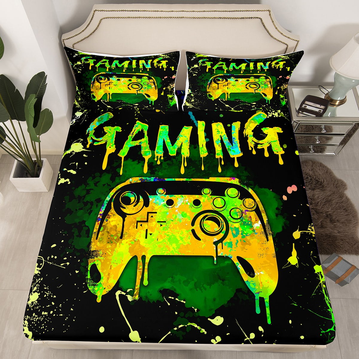 Twin Gamer Bedding Sets Gaming Fitted Sheet Teens Video Gamer Room ...