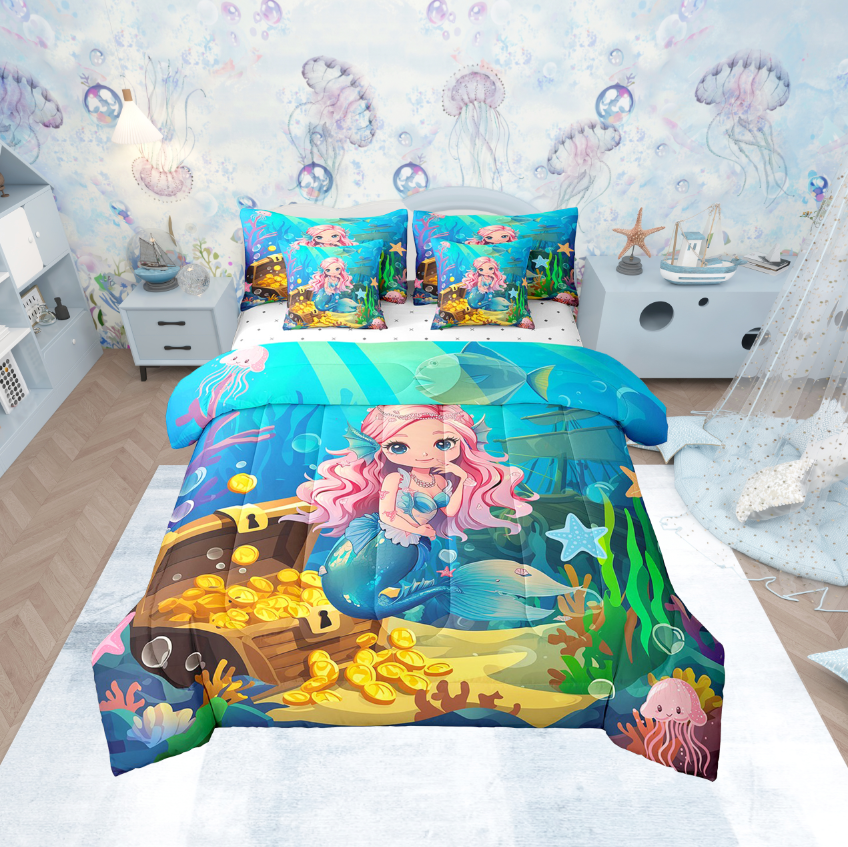 Twin Mermaid Bed Set ,Kawaii Mermaid Princess 7 Pcs Comforter Set Teens ...