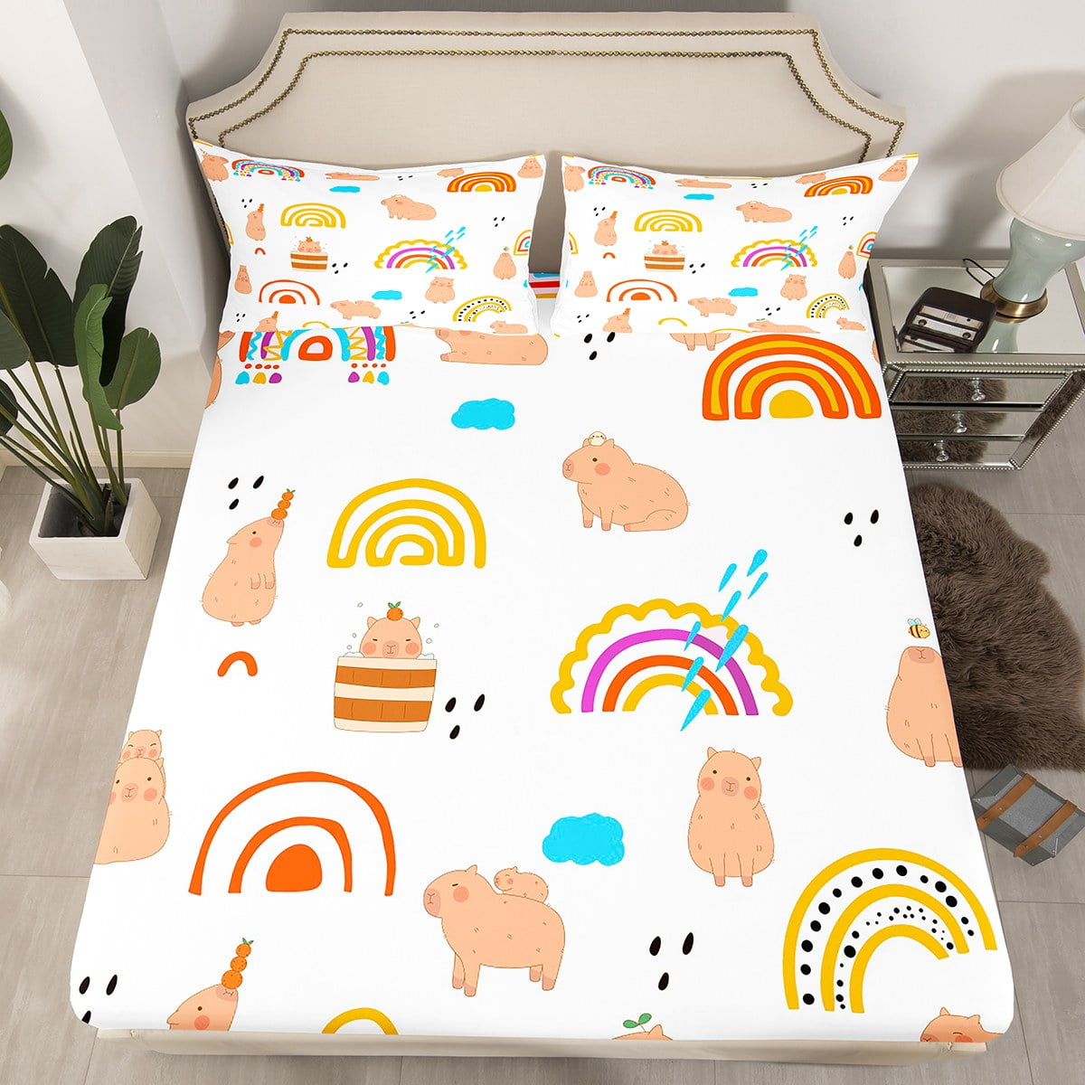 YST Twin Rainbow Bed Sheets For Girls, Capybara Fitted Sheet Kids Gifts ...