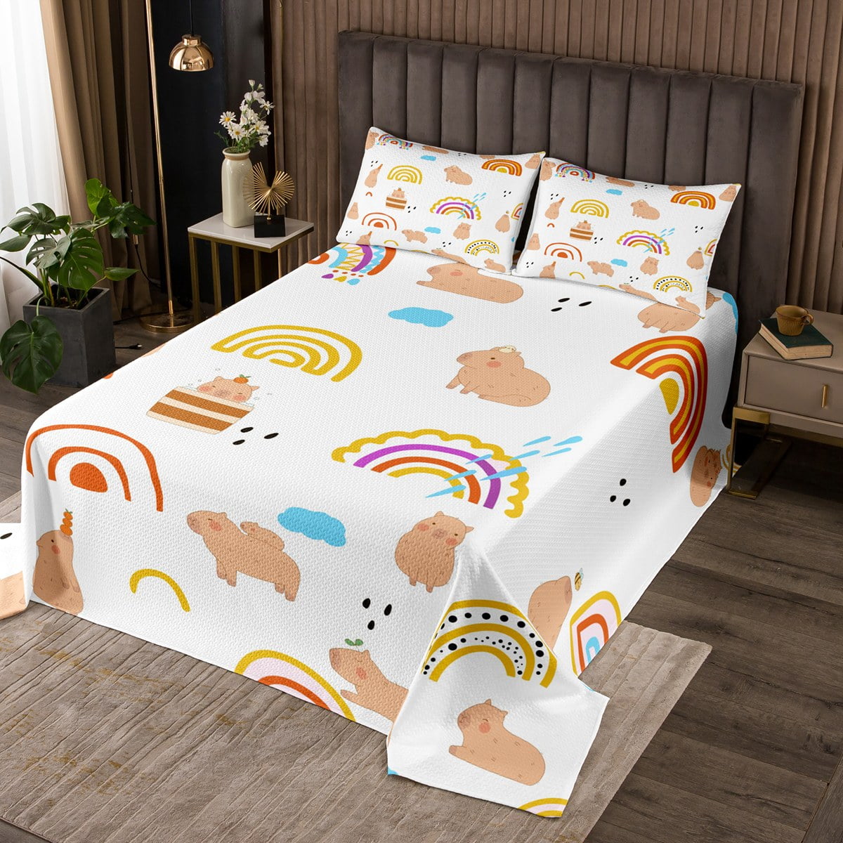 YST Twin Rainbow Bedspread Set For Girls, Capybara Quilt Set Kids Gifts ...
