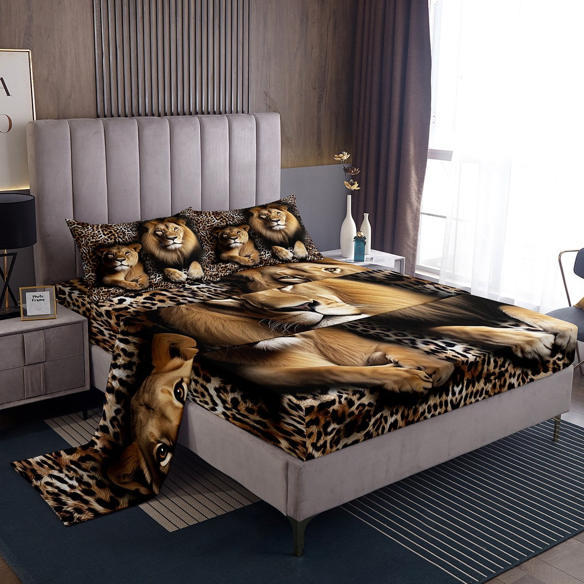 Twin Sheet Set Black 3D Lion Sheets Wild Animal Theme Bed Sheets Set ...
