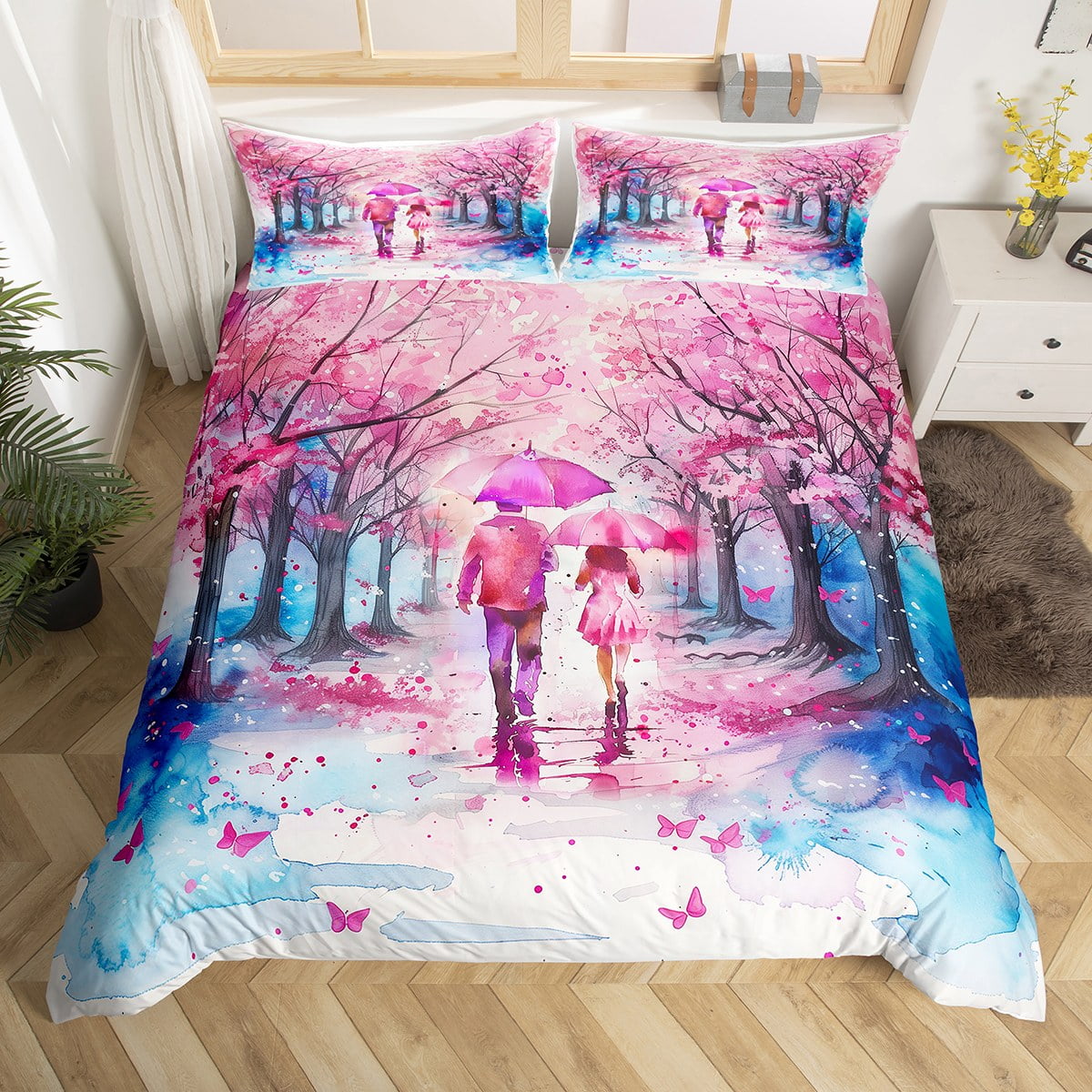 Twin Size Bedding Set Cherry Blossom Comforter Cover,Romantic Couple ...