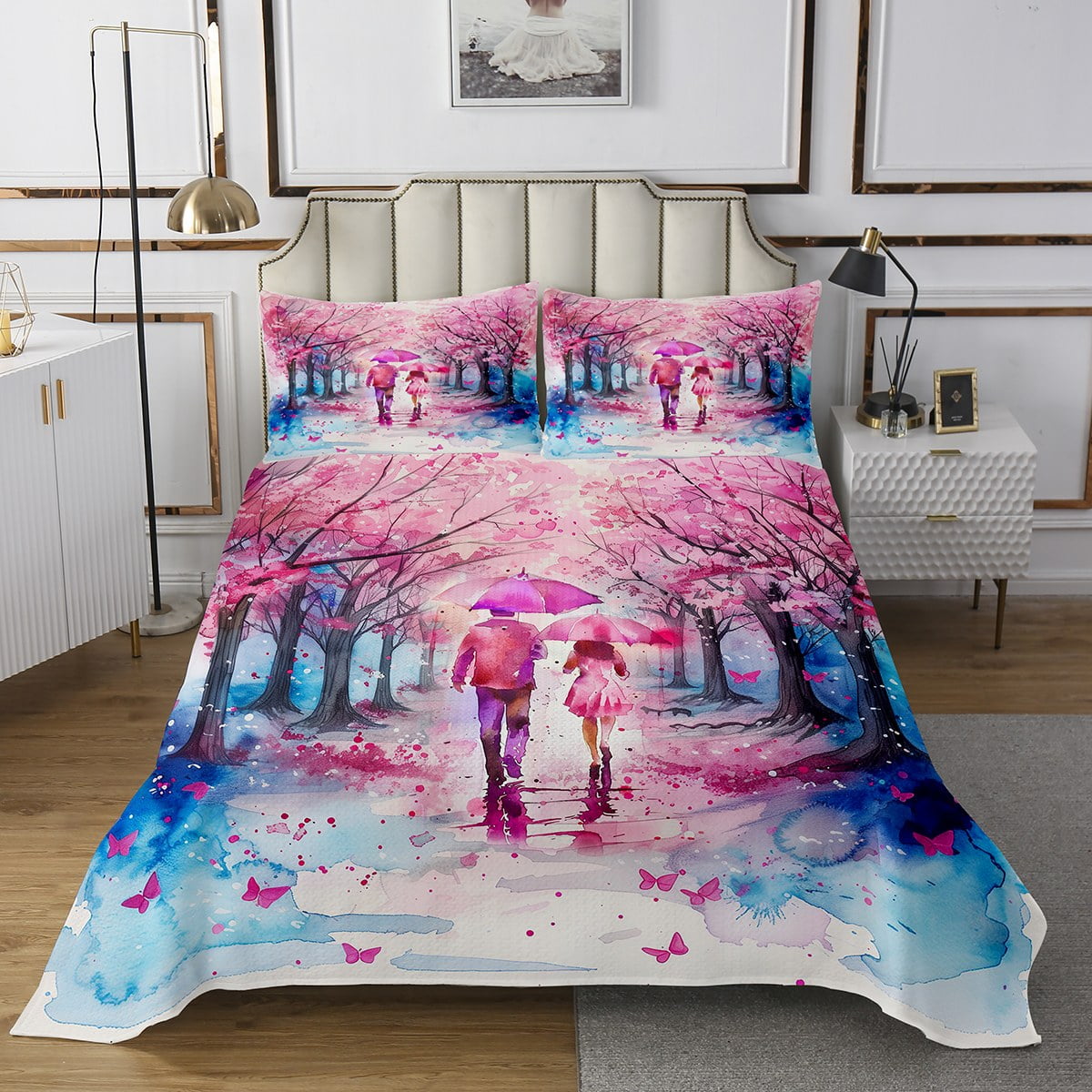 Erosebridal Twin Size Coverlet Set Cherry Blossom Quilt Set,Romantic ...