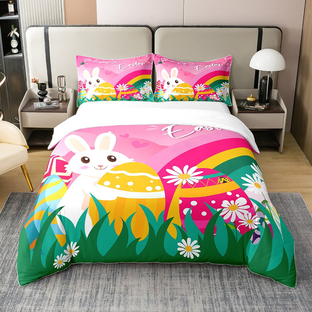 Twin Size Easter 100% Cotton Duvet Cover ,Cartoon Easter Bunny ...