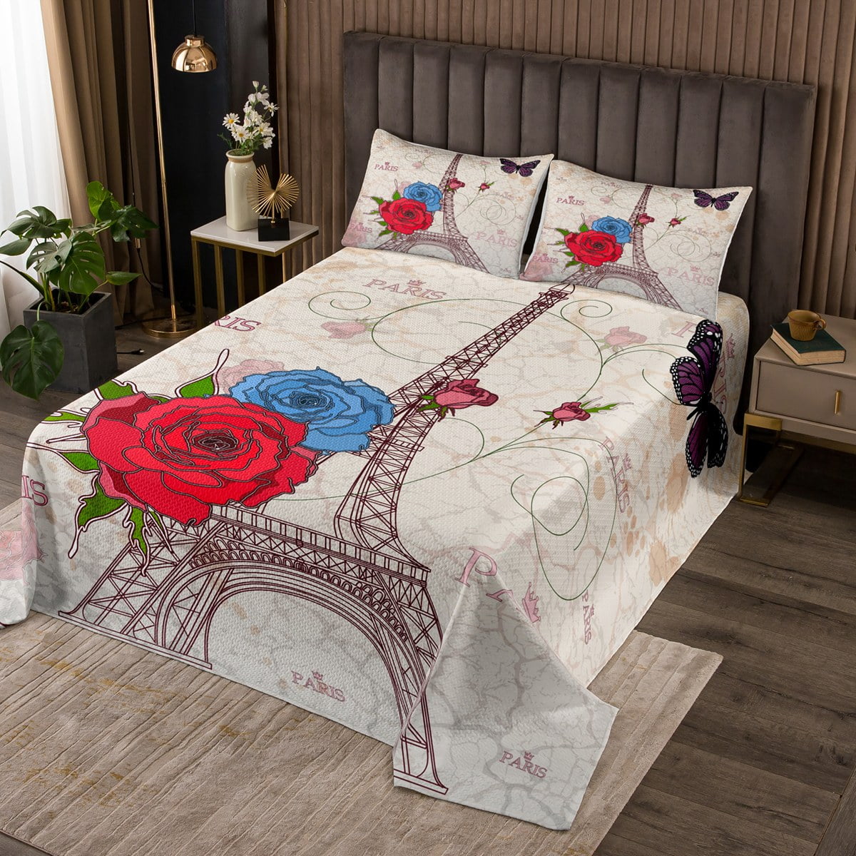 Erosebridal Twin Size Paris Eiffel Tower Quilt Set Modern French Style ...