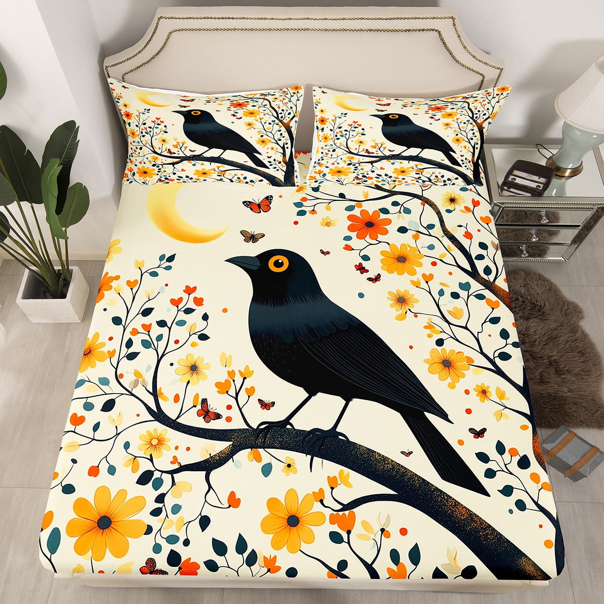 Erosebridal Twin Size Raven Bedding Set, Crow Bird Animal Bed Sheets ...