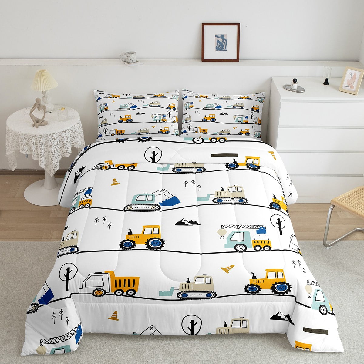 Twin Truck Comforter Set,Cartoon Tractor Bedding Set Construction Room ...