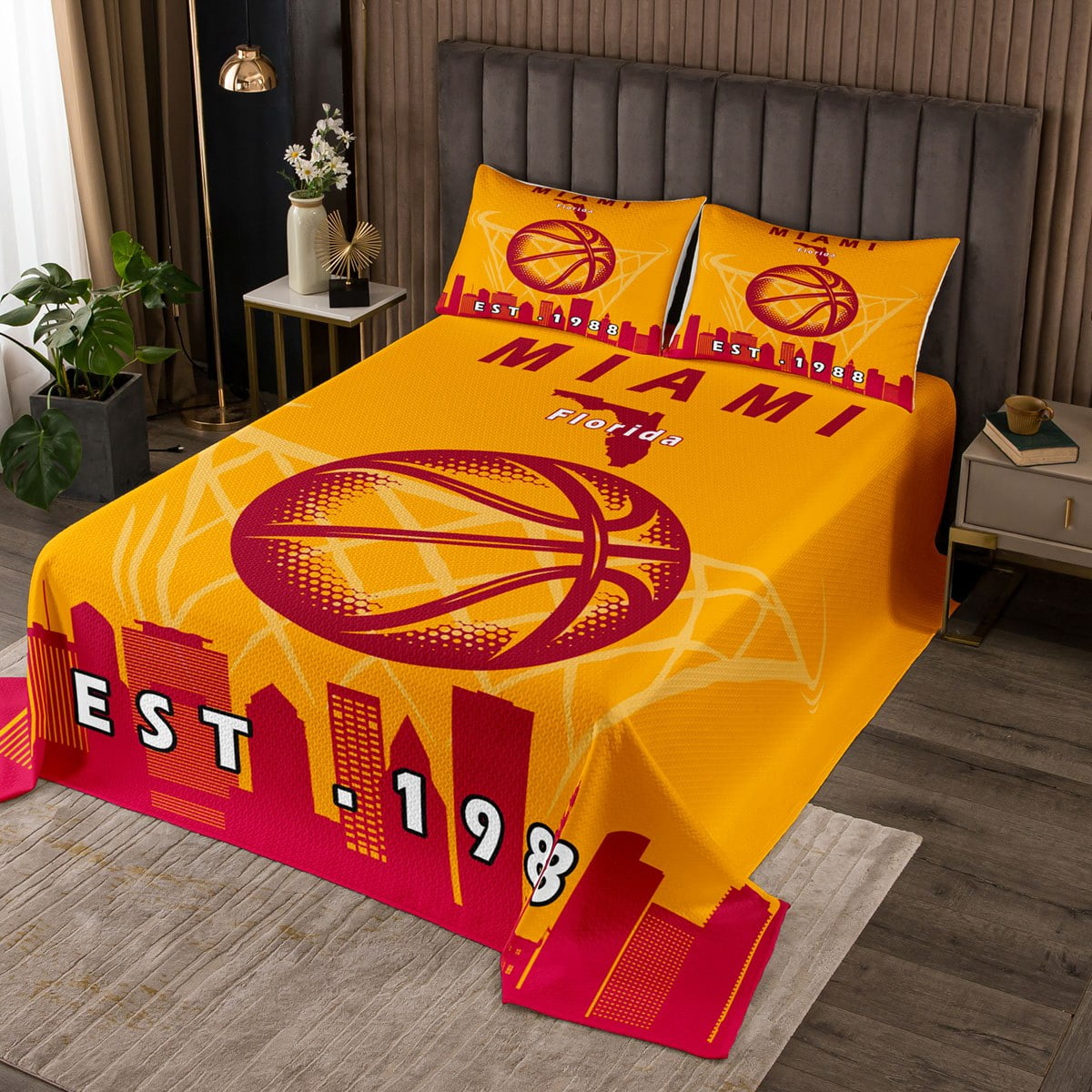 Twin Size Basketball Quilt Set, Basketball Coverlet Set,Basketball City ...