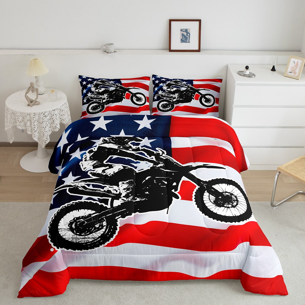 US Flag Bedding Set ,Dirt Bike Comforter Set Queen Teens Motocross ...
