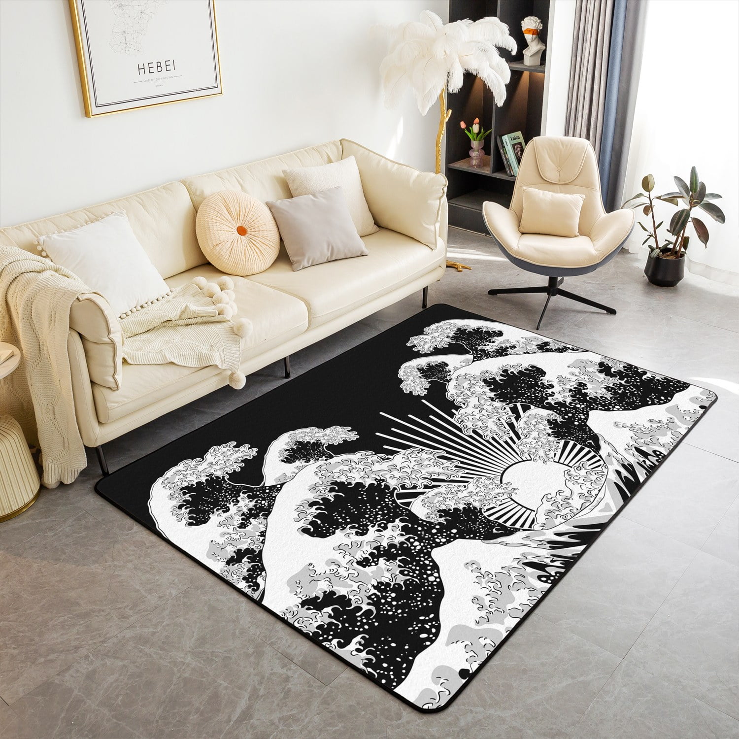 YST Ukiyoe Theme Area Rug 5x7 for Bedside,Japanese Style Carpet for ...