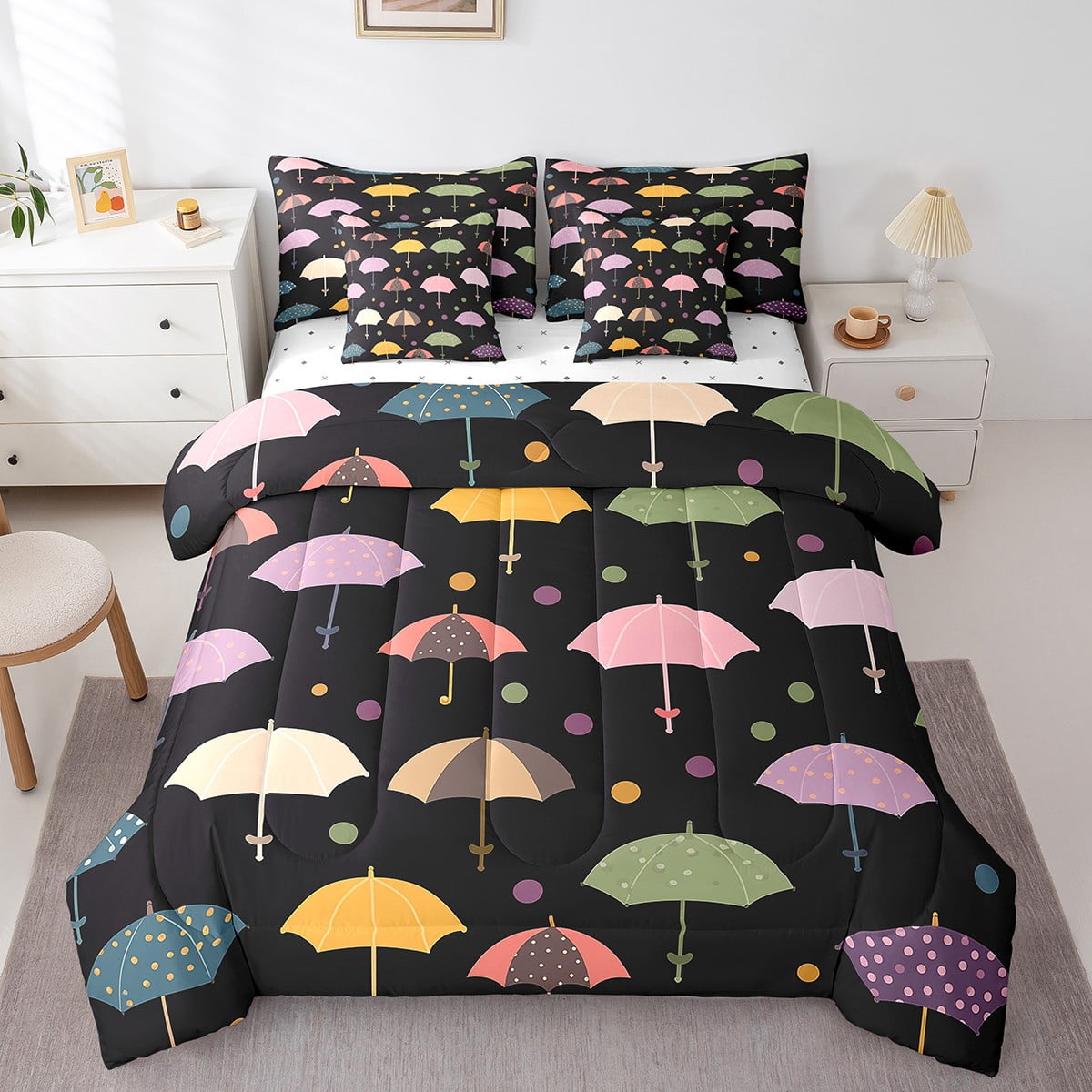 Erosebridal Umbrella Comforter, Cartoon Umbrellas Fitted Sheet Full ...