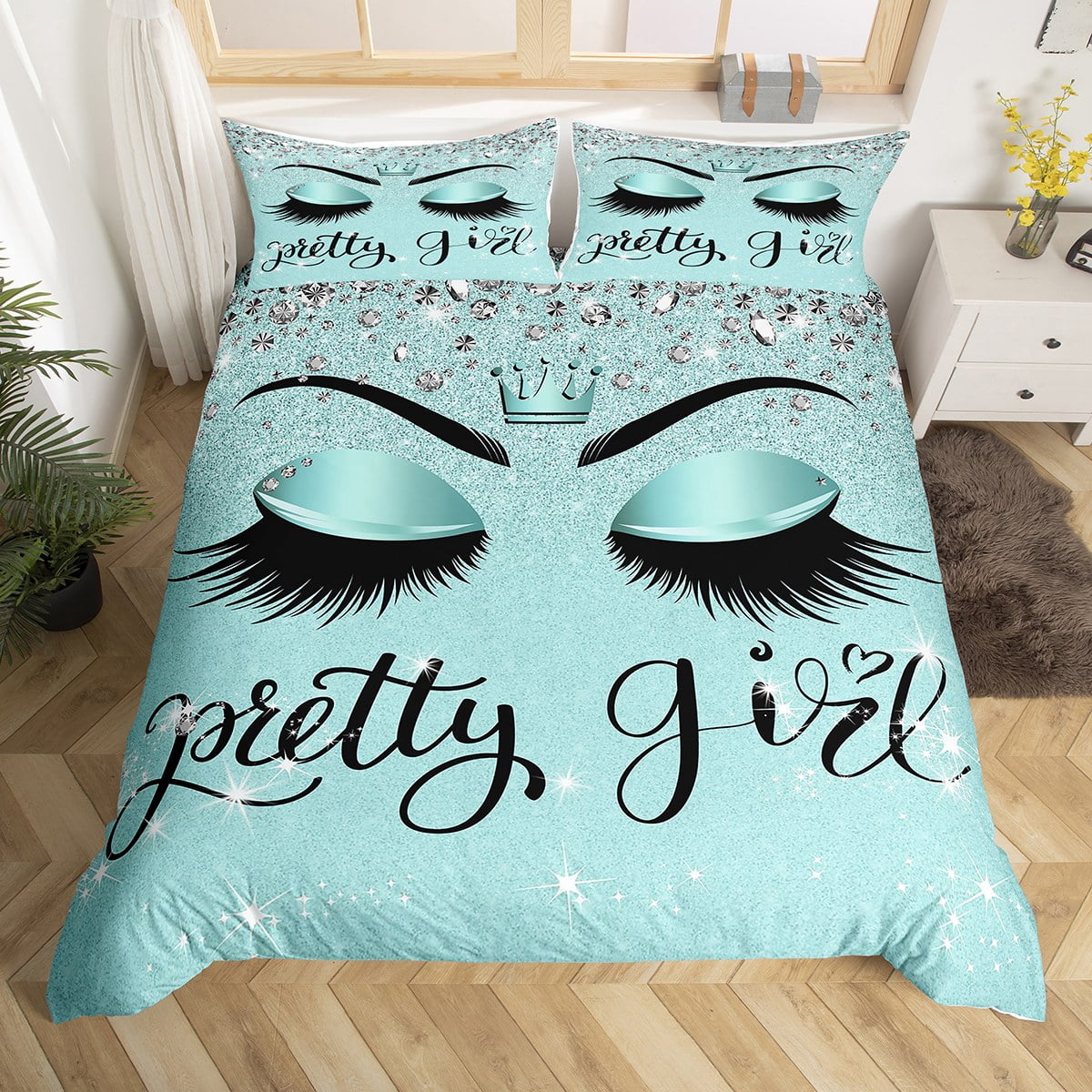 YST Unicorn Eyelash Duvet Cover for Girls,Makeup Pretty Eyelash Sequins ...