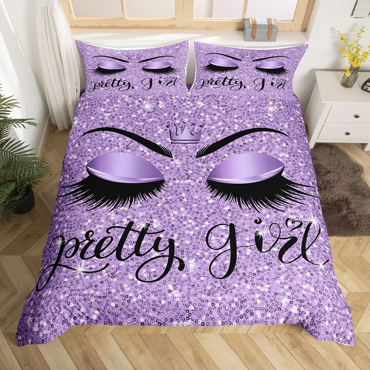 Erosebridal Unicorn Eyelash Duvet Cover Queen,Pretty Eyelash Sequins ...