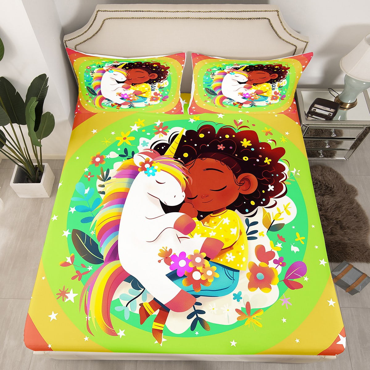 Erosebridal Unicorn Fitted Sheet African Black Little Fitted Bed Sheet ...