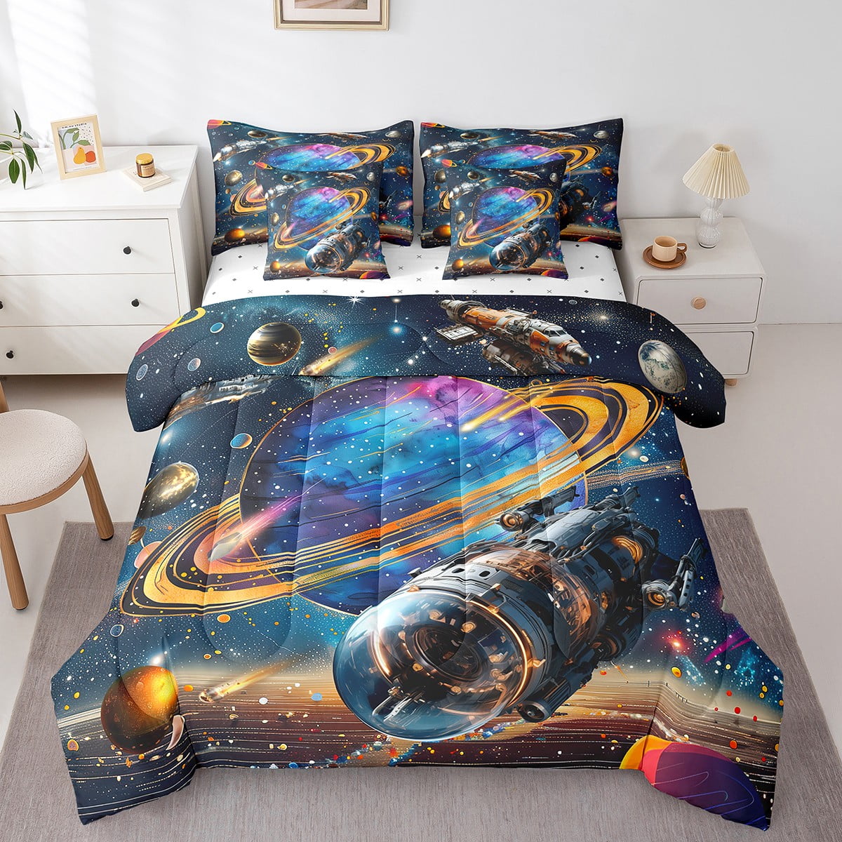 Universe Galaxy Twin Comforter Set 7-Piece Trippy Outer Space Bedding ...
