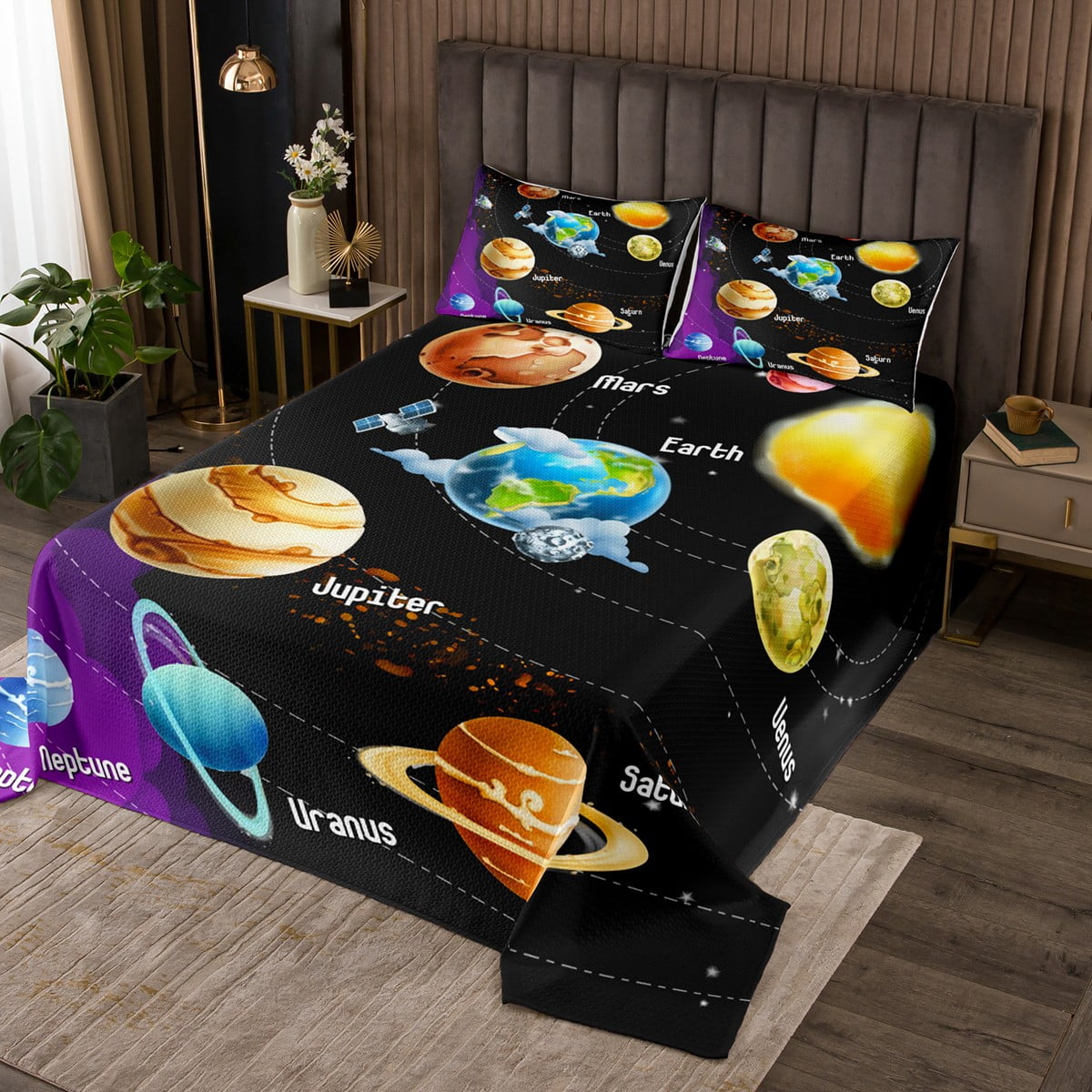 YST Universe Room Decor Bedspread Queen Size Outer Space Quilt Set for ...